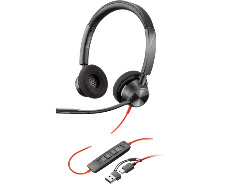 Poly Blackwire 3320 Stereo USB-C Headset +USB-C/A Adapter 8X219AA ...
