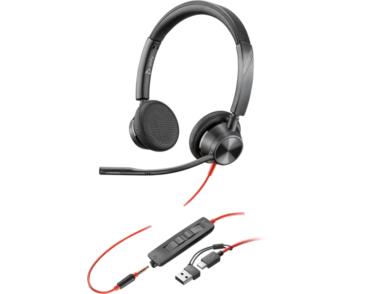 Poly Blackwire 3325 Stereo USB-C Headset +3.5mm Plug +USB-C/A Adapter ...